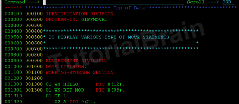 COBOL MOVE Different Types of MOVE Statement — TutorialBrain