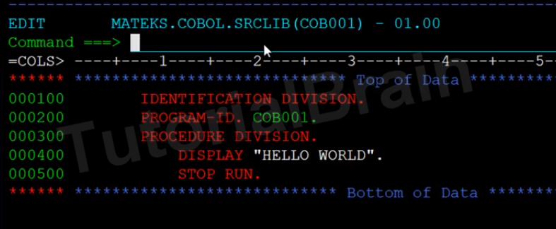 Cobol Hello World Program Tutorialbrain