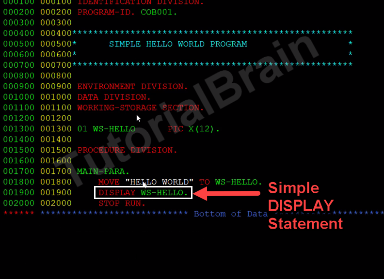 COBOL DISPLAY Statement Tutorial — TutorialBrain COBOL DISPLAY Statement Tutorial — TutorialBrain