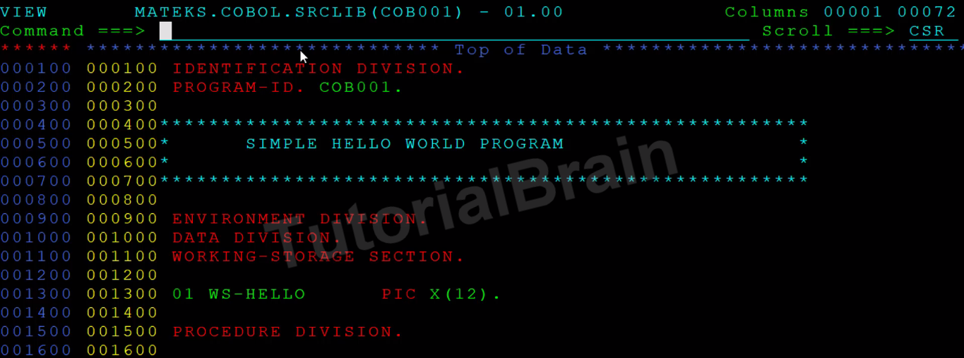 Structure Of Cobol Program Example Tutorialbrain