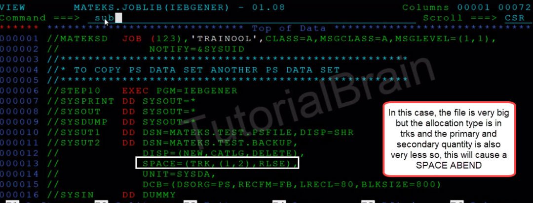 JCL SPACE Parameter — TutorialBrain