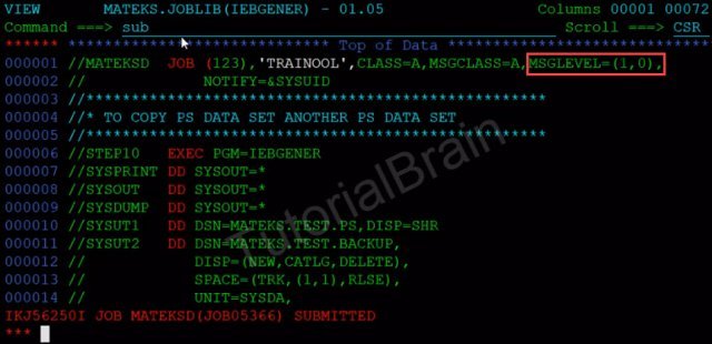 JCL MSGLEVEL Parameter Example— TutorialBrain