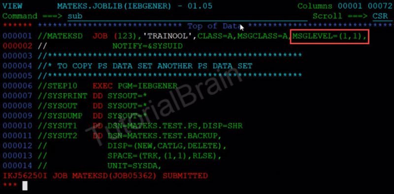 JCL MSGLEVEL Parameter Example— TutorialBrain