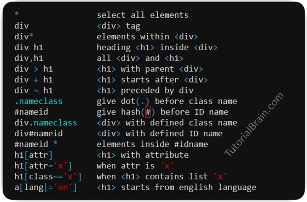 CSS Cheat Sheet — TutorialBrain CSS Cheat Sheet — TutorialBrain