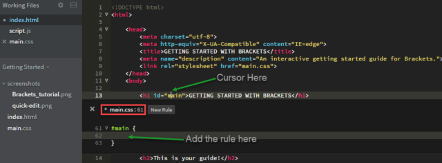 Brackets Quick Edit — TutorialBrain