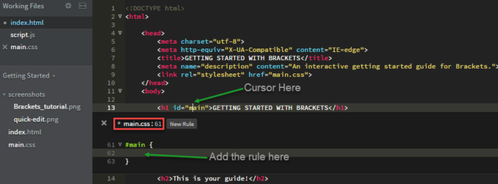 Brackets Quick Edit — TutorialBrain