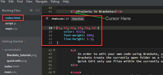 Brackets Quick Edit — TutorialBrain