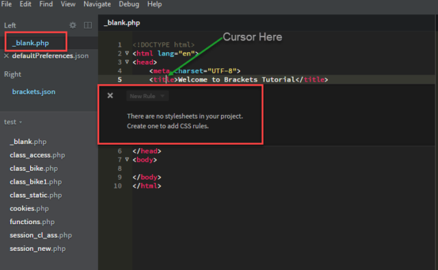 Brackets Quick Edit — TutorialBrain