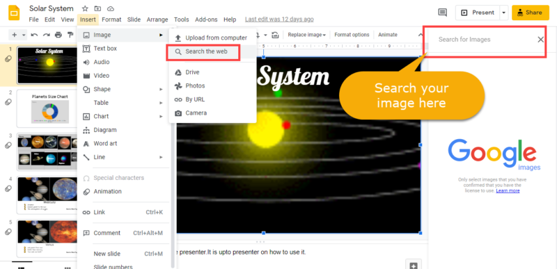 Google Slides Insert Images — TutorialBrain